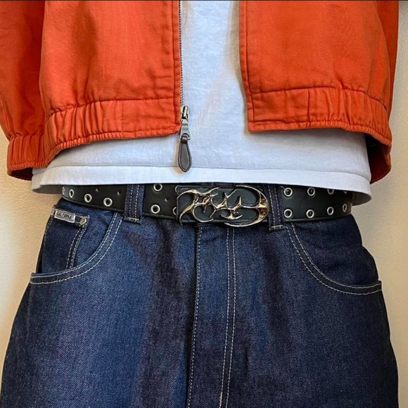 Accessories | Y2k 200s Chrome Futuristic Cross Emblem Black And Silver ...